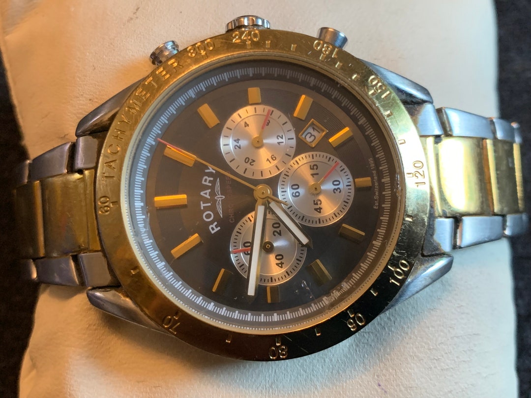 Vintage Mens Rotary GS03429/20 Divers Style Brushed Steel and Gold ...