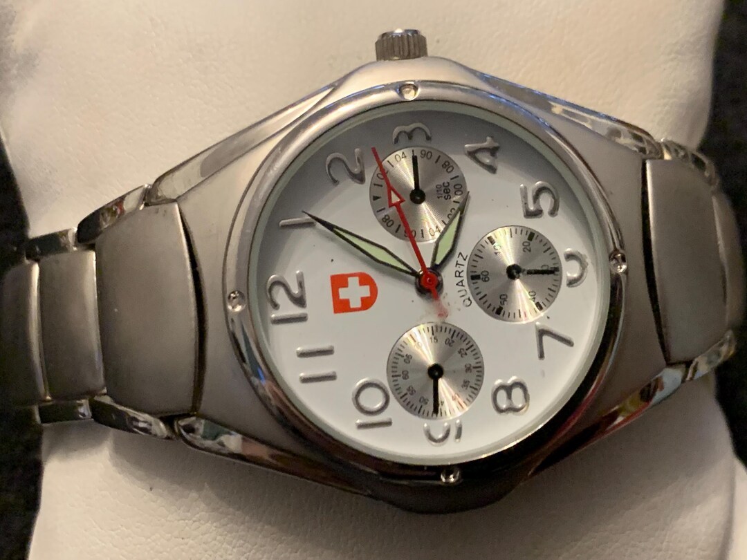 Vintage Swiss Time Silver Tone Mens Watch - Etsy