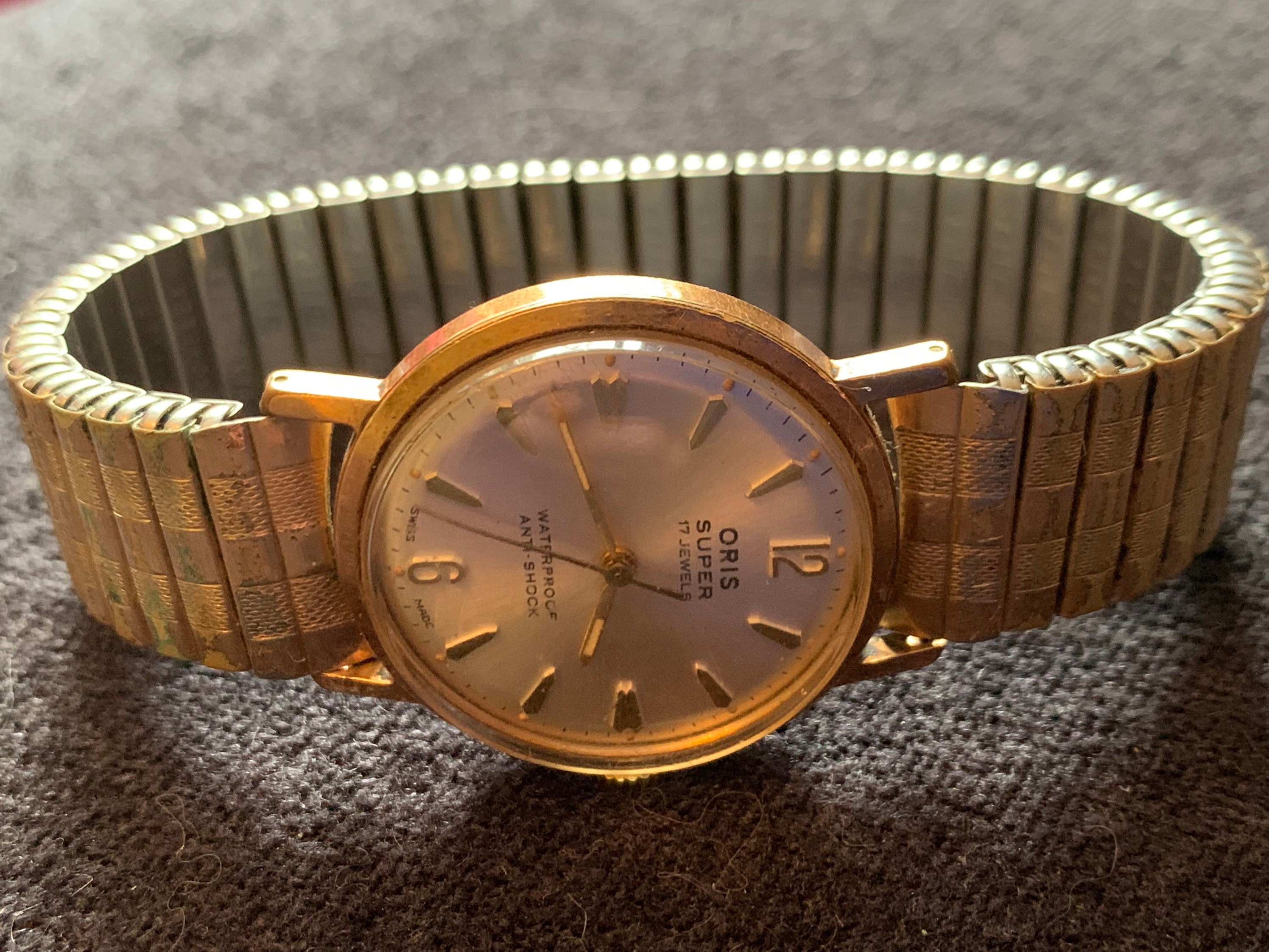 Vintage Rare Super Oris Gold Tone Mens Watch With Expandable Strap ...