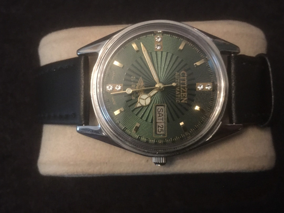 Vintage Rare Citizen Green Sunburst Dial Silver Tone Automatic 21 ...