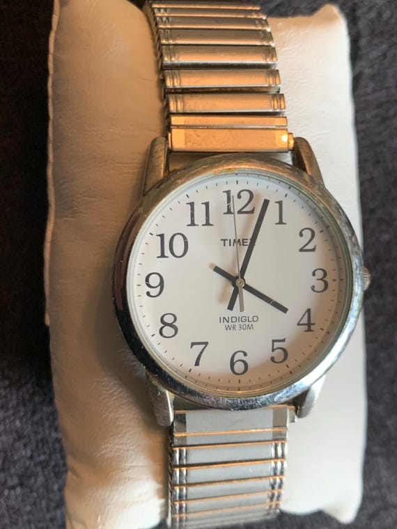 Vintage Retro Timex Indiglo WR 30M Silver tone Mens w… - Gem