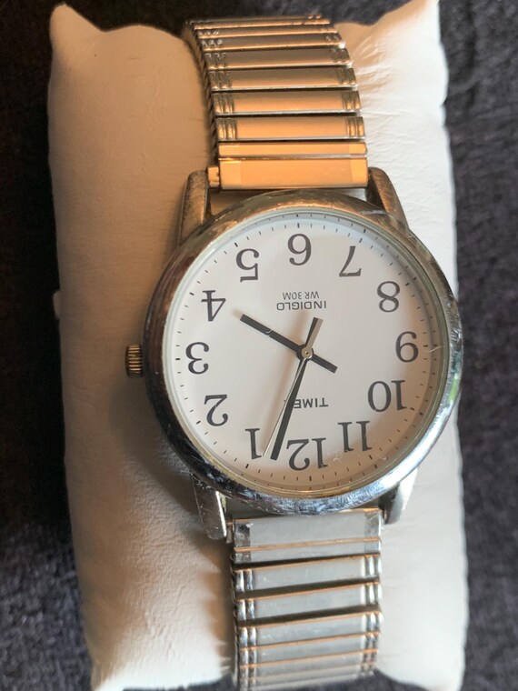 Vintage Retro Timex Indiglo WR 30M Silver tone Mens w… - Gem