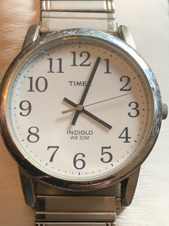 Vintage Retro Timex Indiglo WR 30M Silver tone Mens w… - Gem