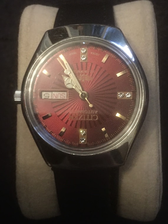 Vintage rare Citizen Red sunburst dial Silver tone Au… - Gem