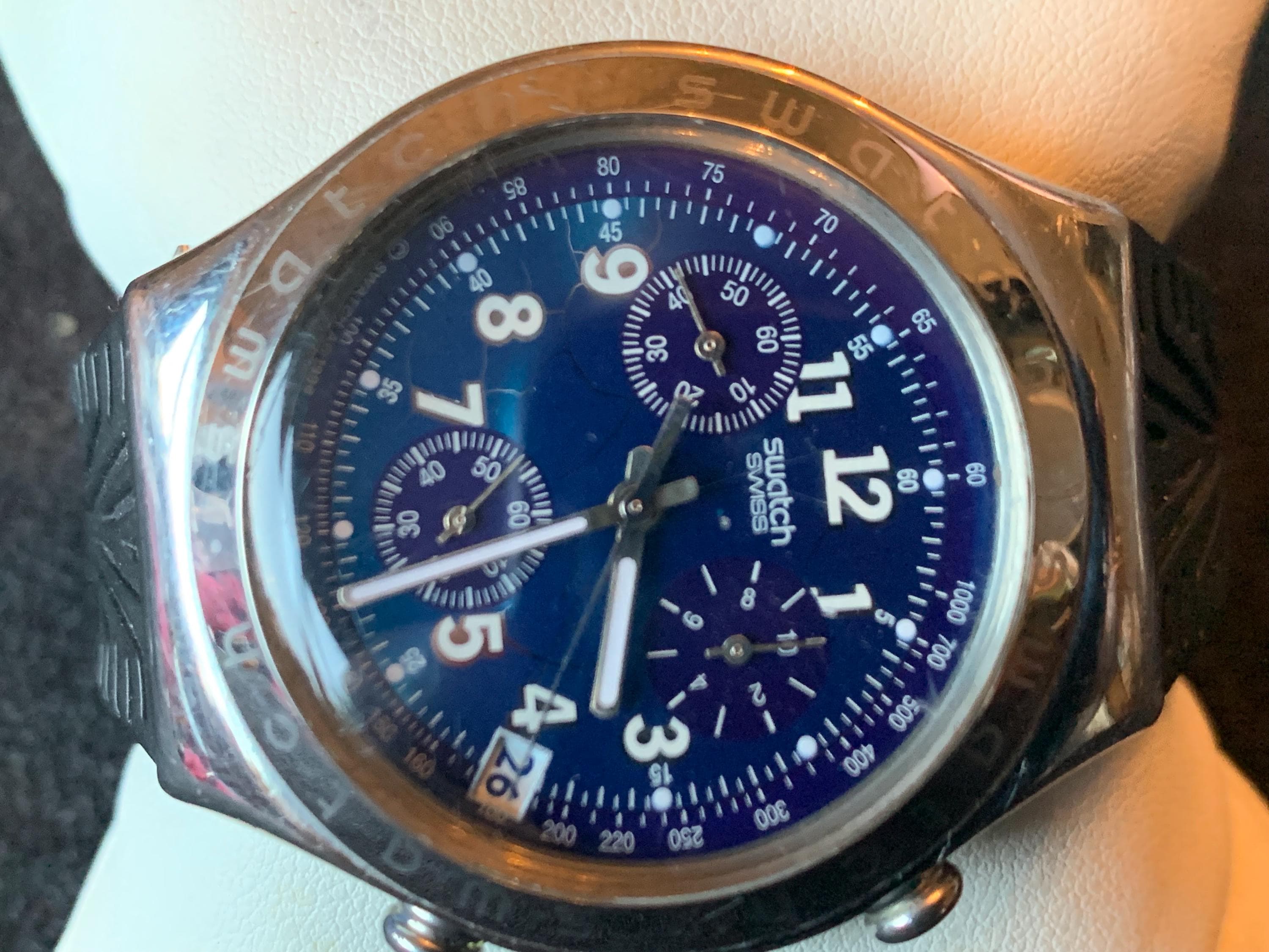 Vintage Swatch Irony Chronograph Stainless Steel Mens Silver Tone Watch ...