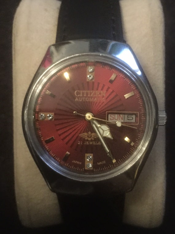 Vintage rare Citizen Red sunburst dial Silver tone Au… - Gem