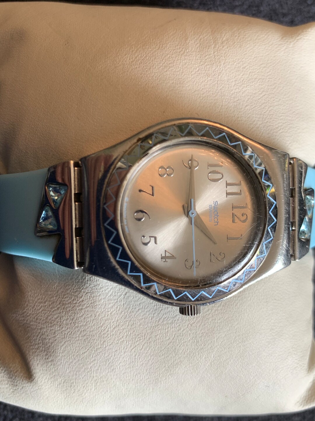 Vintage Swatch Irony Stainless Steel Ladies Silver Tone Watch With Blue ...