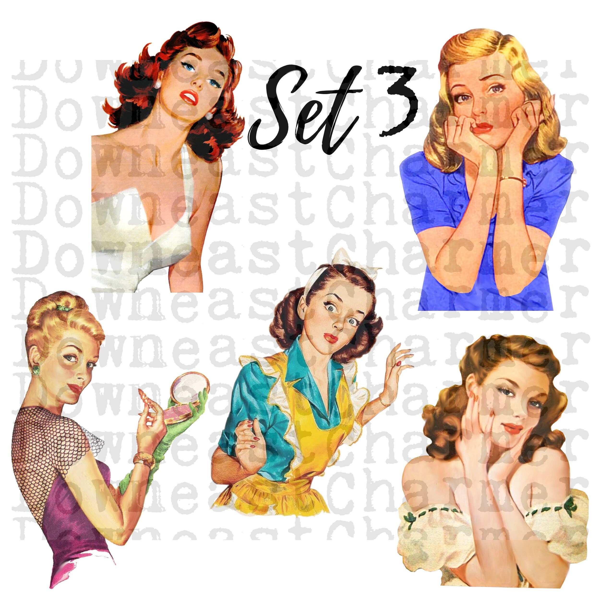 Set 3 Retro Clipart..5 Transparent Background PNG Files - Etsy