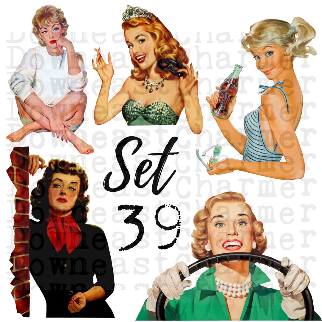 Set 39 Retro Clipart..5 Transparent Background PNG Files - Etsy