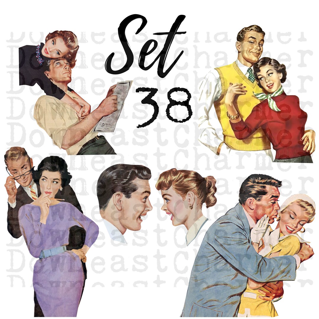 Set 38 Retro Clipart..5 Transparent Background PNG Files - Etsy