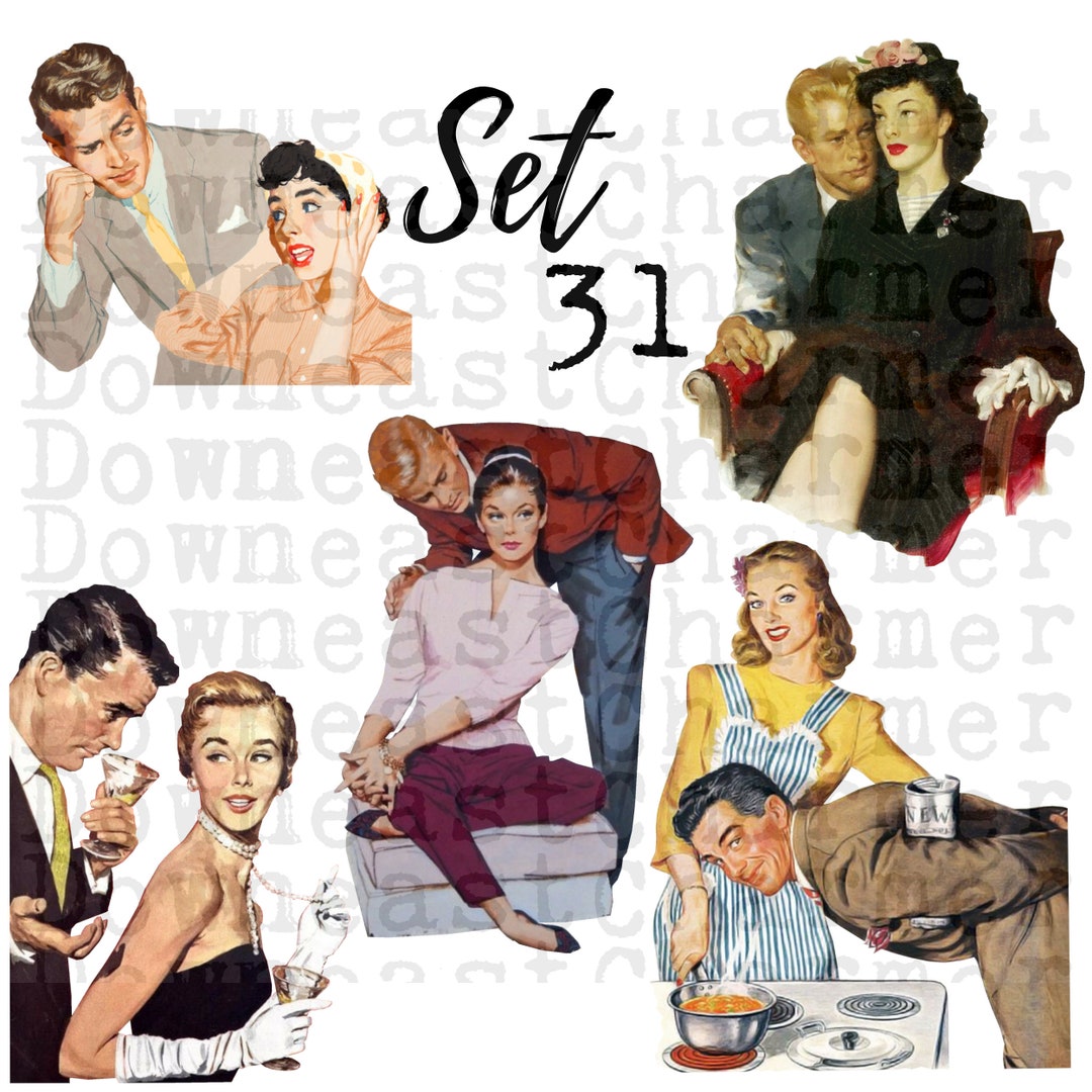 Set 31 Retro Clipart..5 Transparent Background PNG Files - Etsy