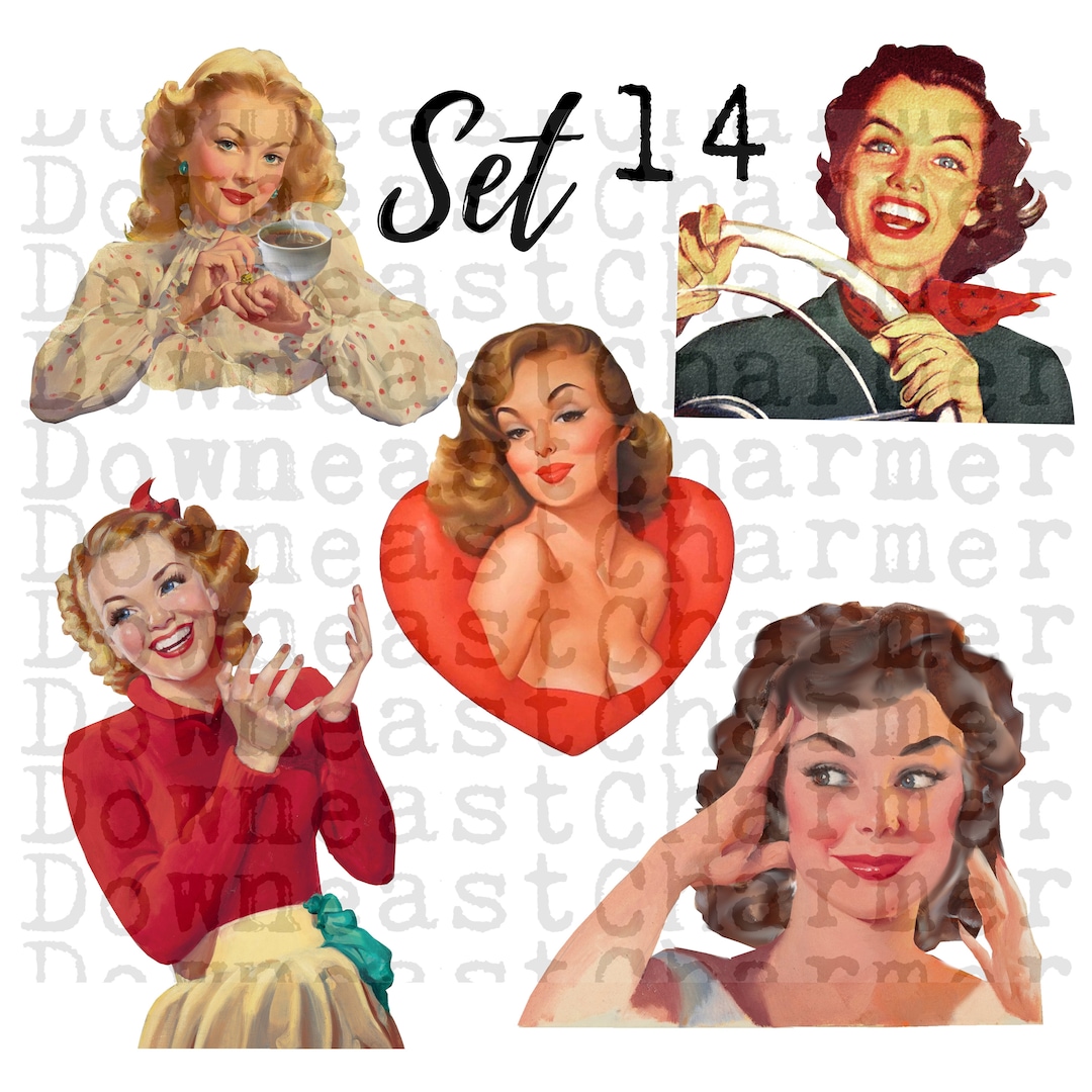 Set 14 Retro Clipart..5 Transparent Background PNG Files - Etsy