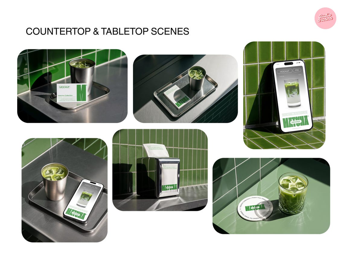 Matcha Drop Branding Mockup Bundle • 41 PSD Files • Green Cafe ...