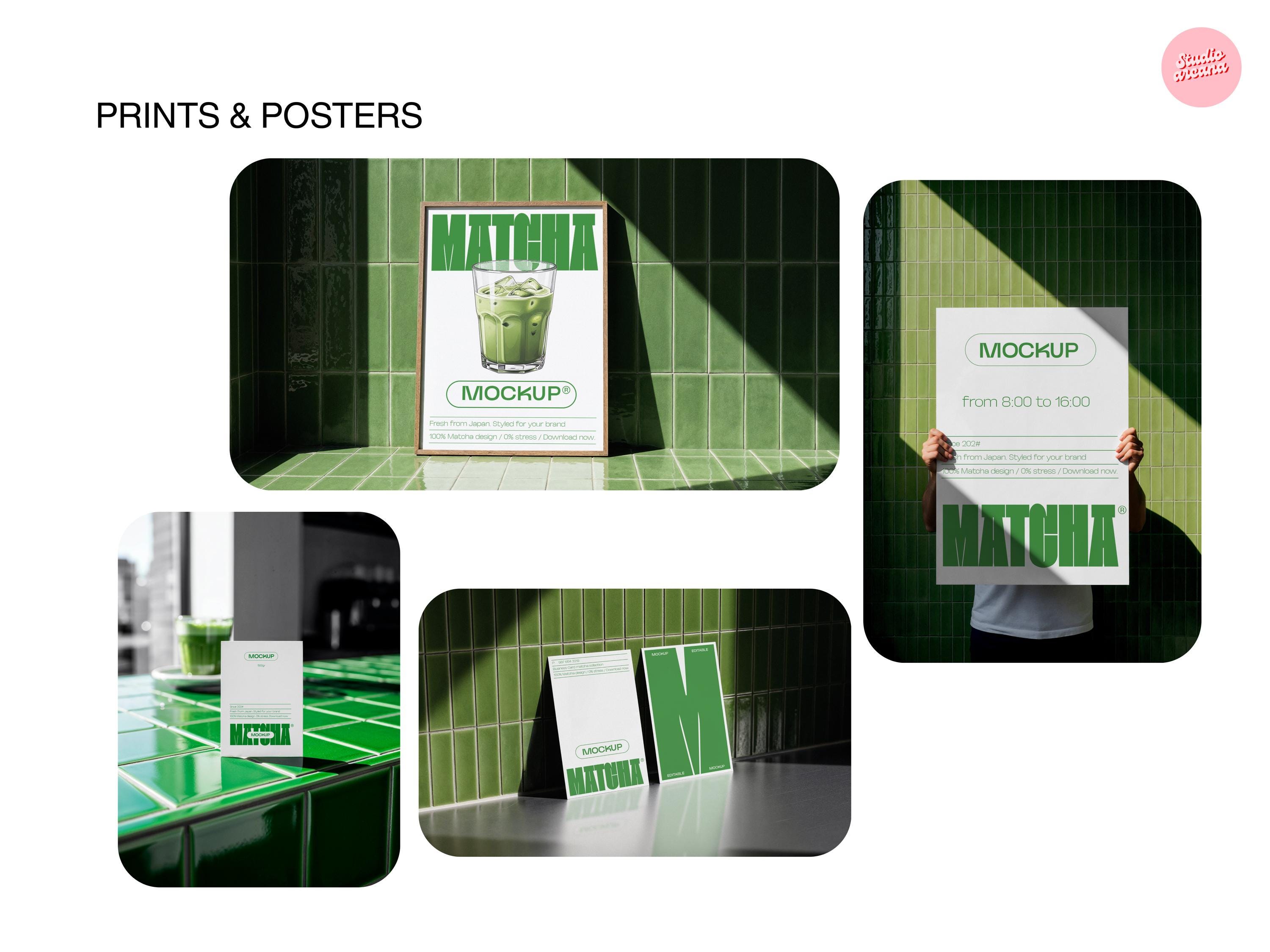 Matcha Drop Branding Mockup Bundle • 41 PSD Files • Green Cafe ...