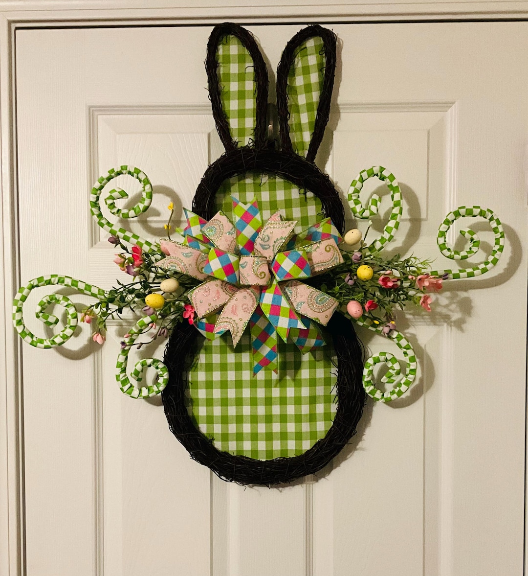 Grapevine Bunny Wreath, Rabbit Easter Wreath, Bunny Door Hanger, Floral ...