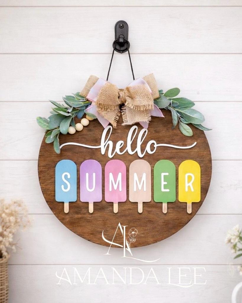 Hello Summer Popsicle Door Hanger, Farmhouse Wooden Sign - Etsy