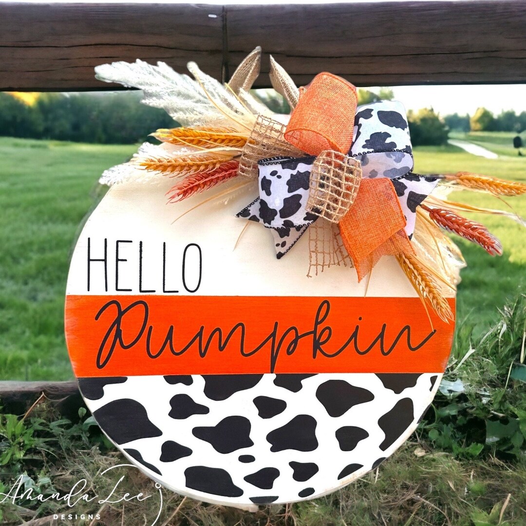 Thanksgiving Door Hanger, Round Fall Door Hanger, Hello Pumpkin With ...