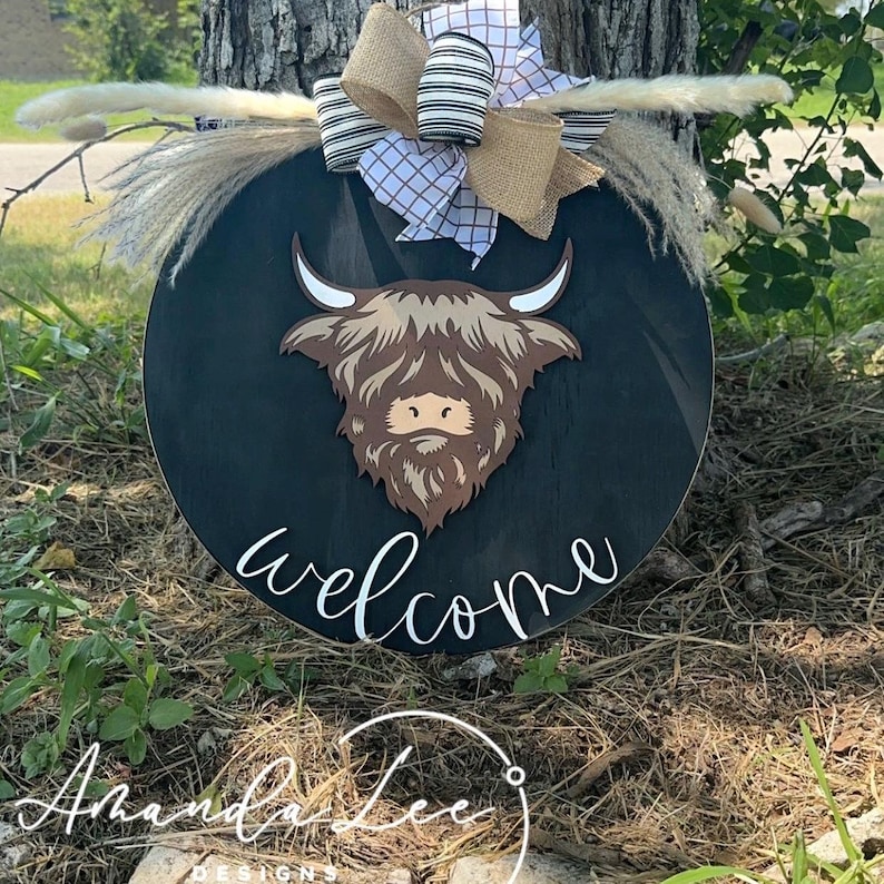 Highland Cow Door Hanger, Highland Cow Decor, Rustic Farmhouse Decor ...
