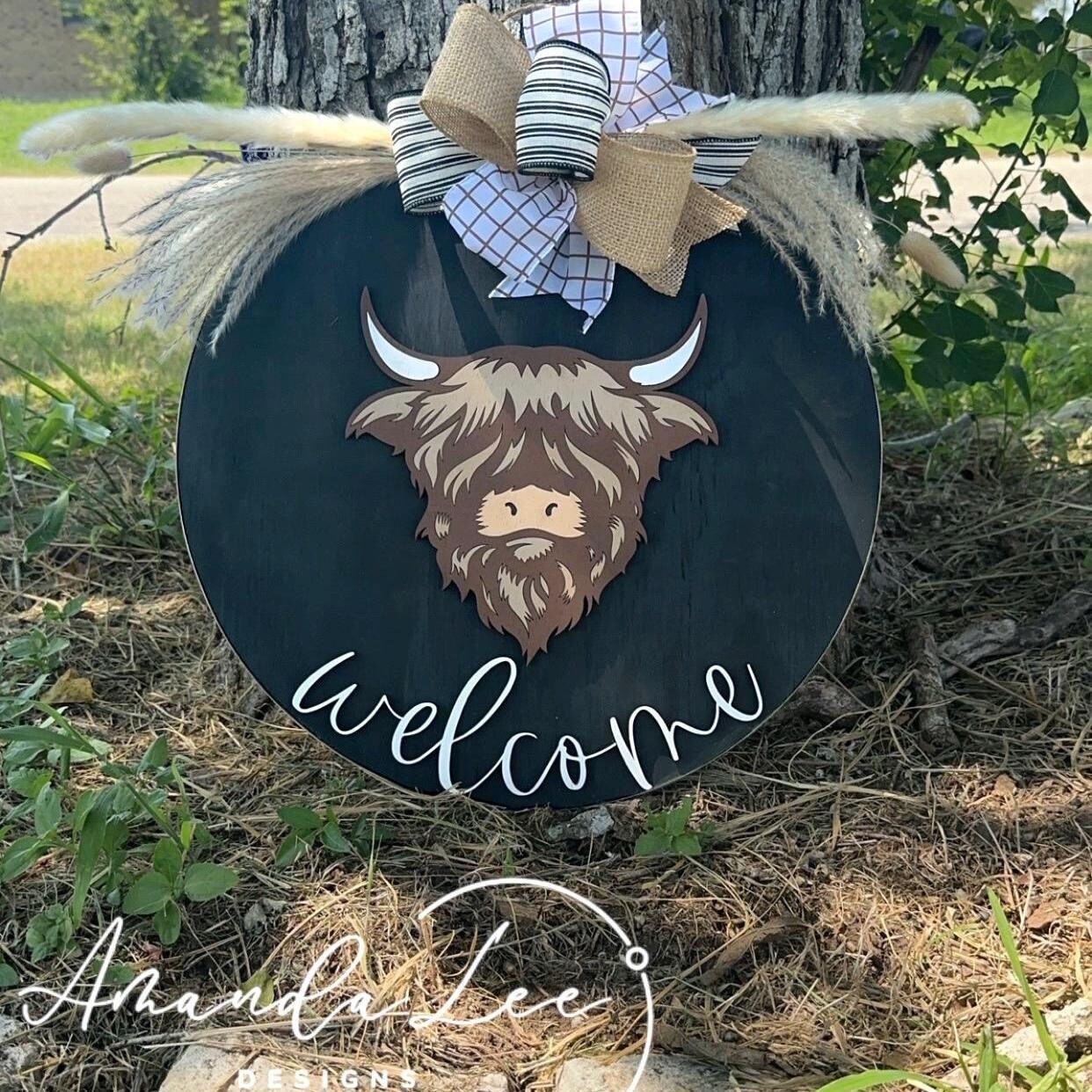 Highland Cow Door Hanger, Highland Cow Decor, Rustic Farmhouse Decor ...