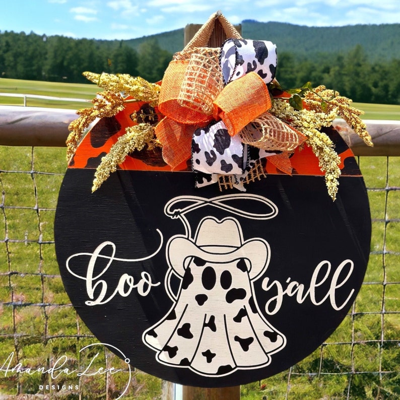 Halloween Cowboy Ghost Door Hanger, Boo Y’all, Wood Sign, Farmhouse ...
