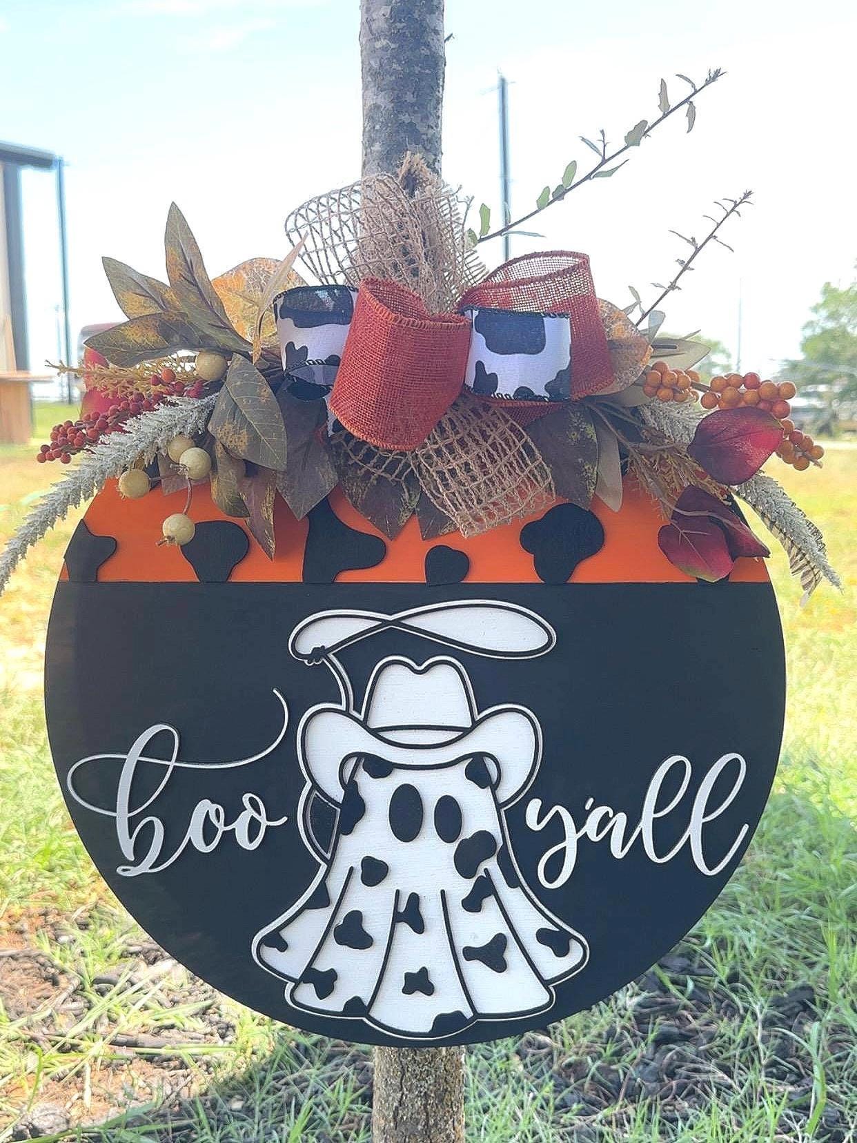 Cowboy Ghost Halloween Wood Door Hanger, Farmhouse Fall Decor - Etsy