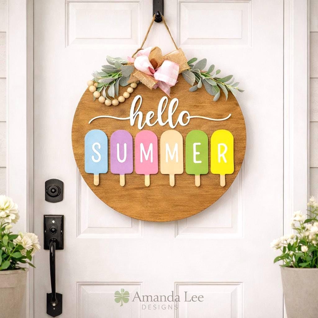 Hello Summer Popsicle Door Hanger, Farmhouse Wooden Sign - Etsy