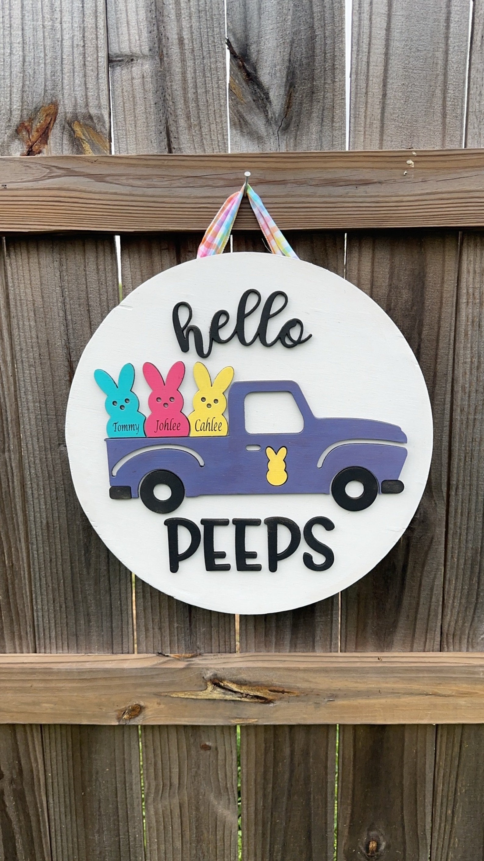 Easter Door Hanger, Hello Peeps!, Wooden Sign, Farmhouse Spring Decor ...