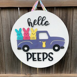 Easter Door Hanger, Hello Peeps!, Wooden Sign, Farmhouse Spring Decor ...