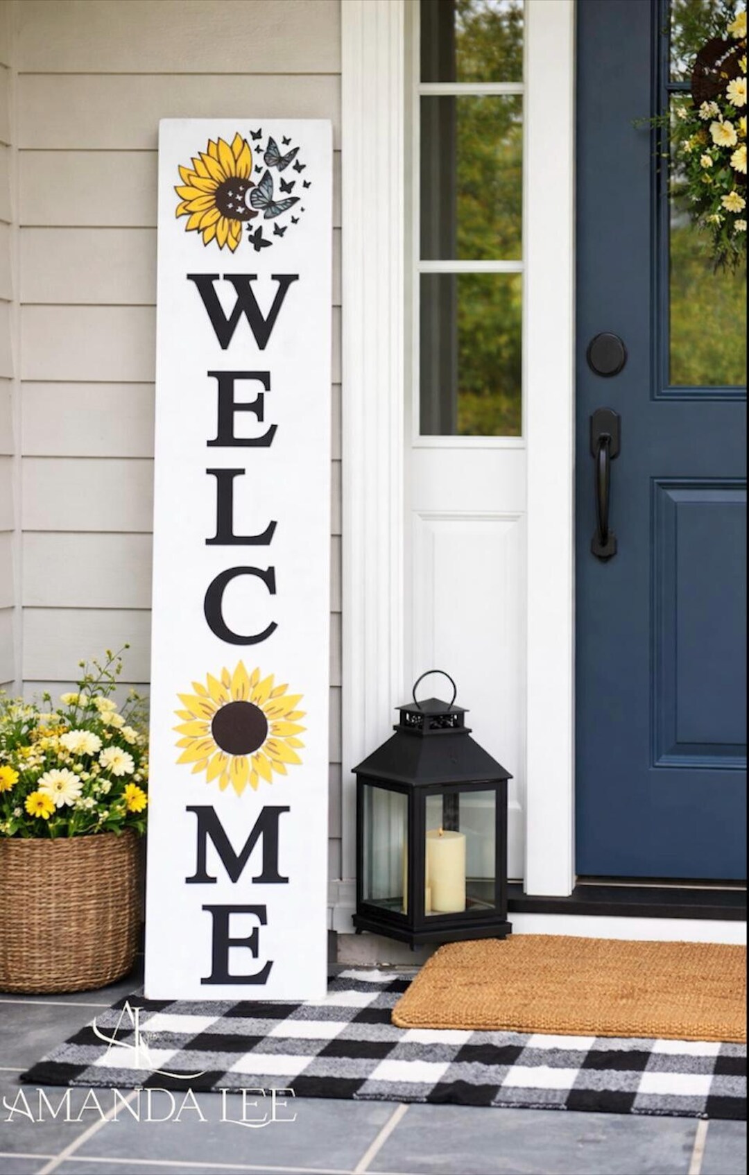 Farmhouse Rustic Sunflower Welcome Porch Sign, Vertical Wood Decor ...