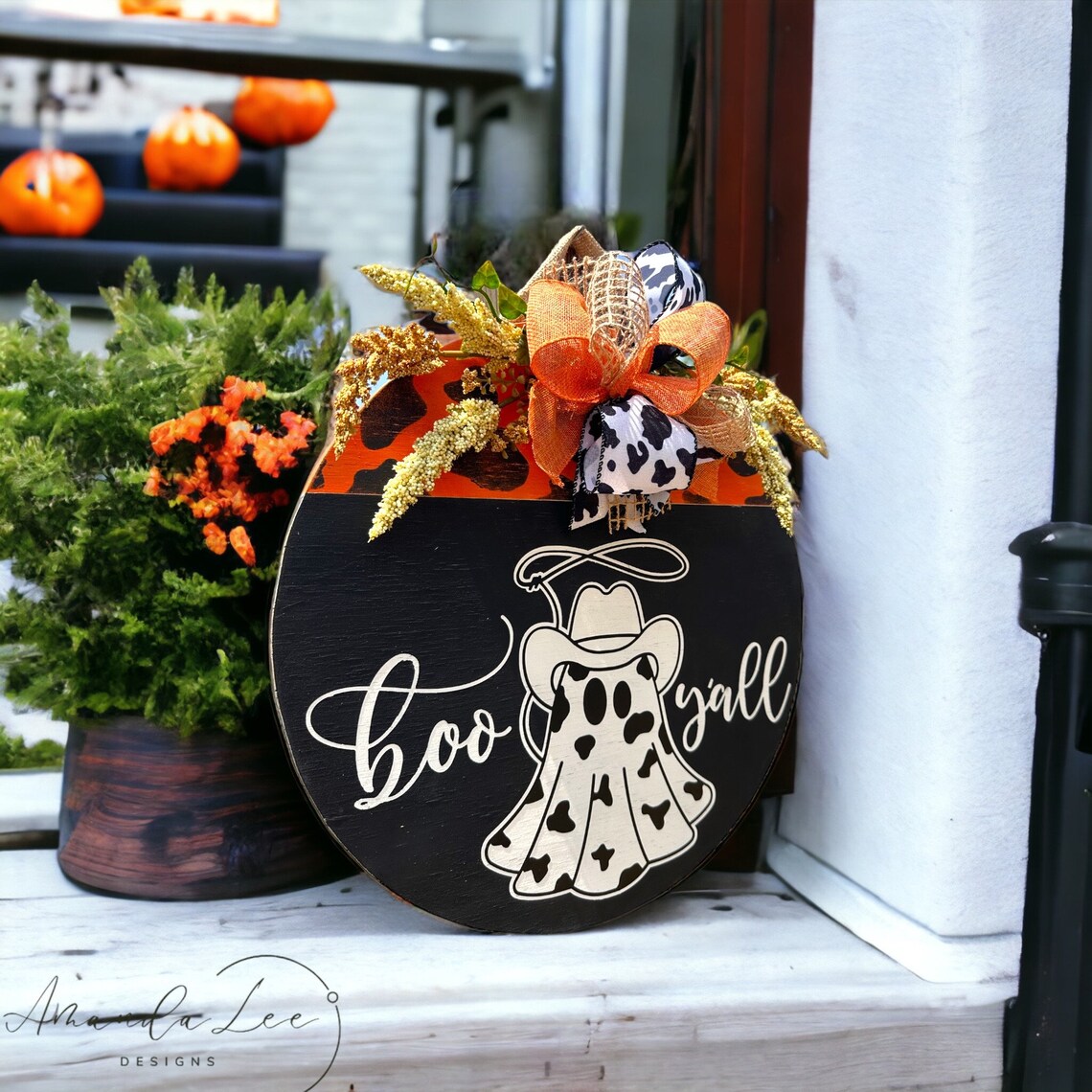 Halloween Cowboy Ghost Door Hanger, Boo Y’all, Wood Sign, Farmhouse ...