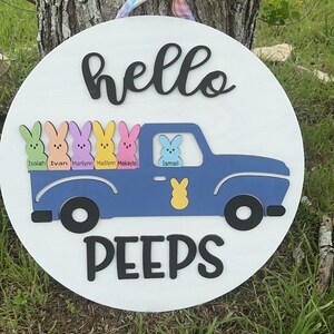Easter Door Hanger, Hello Peeps!, Wooden Sign, Farmhouse Spring Decor ...