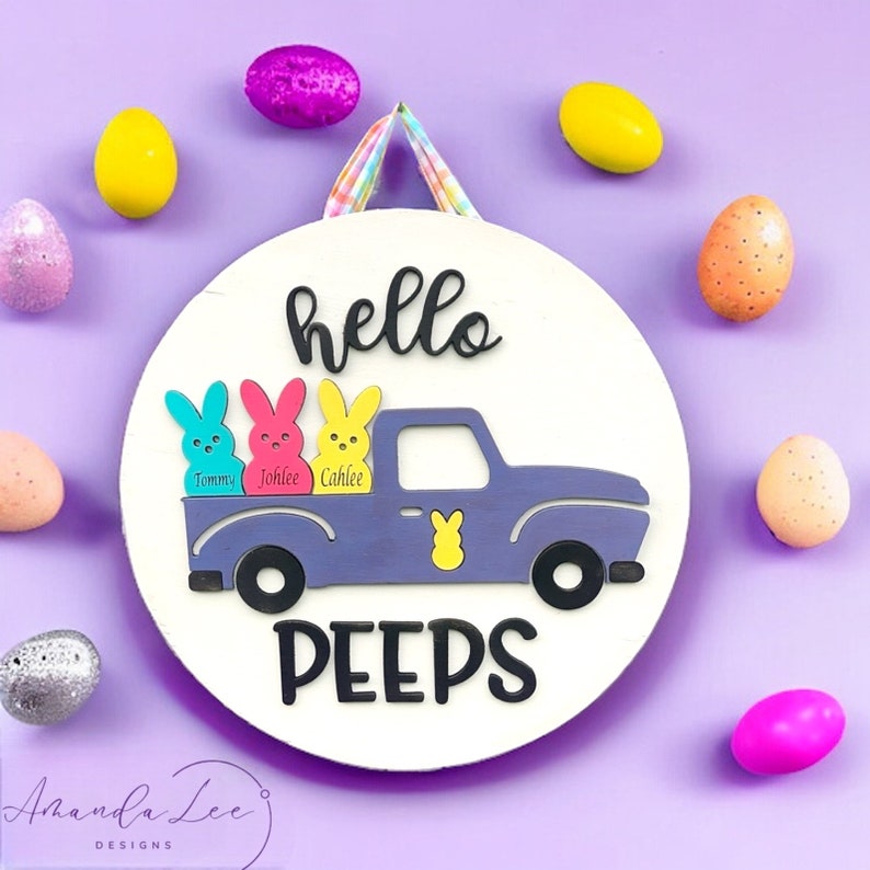 Easter Door Hanger, Hello Peeps!, Wooden Sign, Farmhouse Spring Decor ...