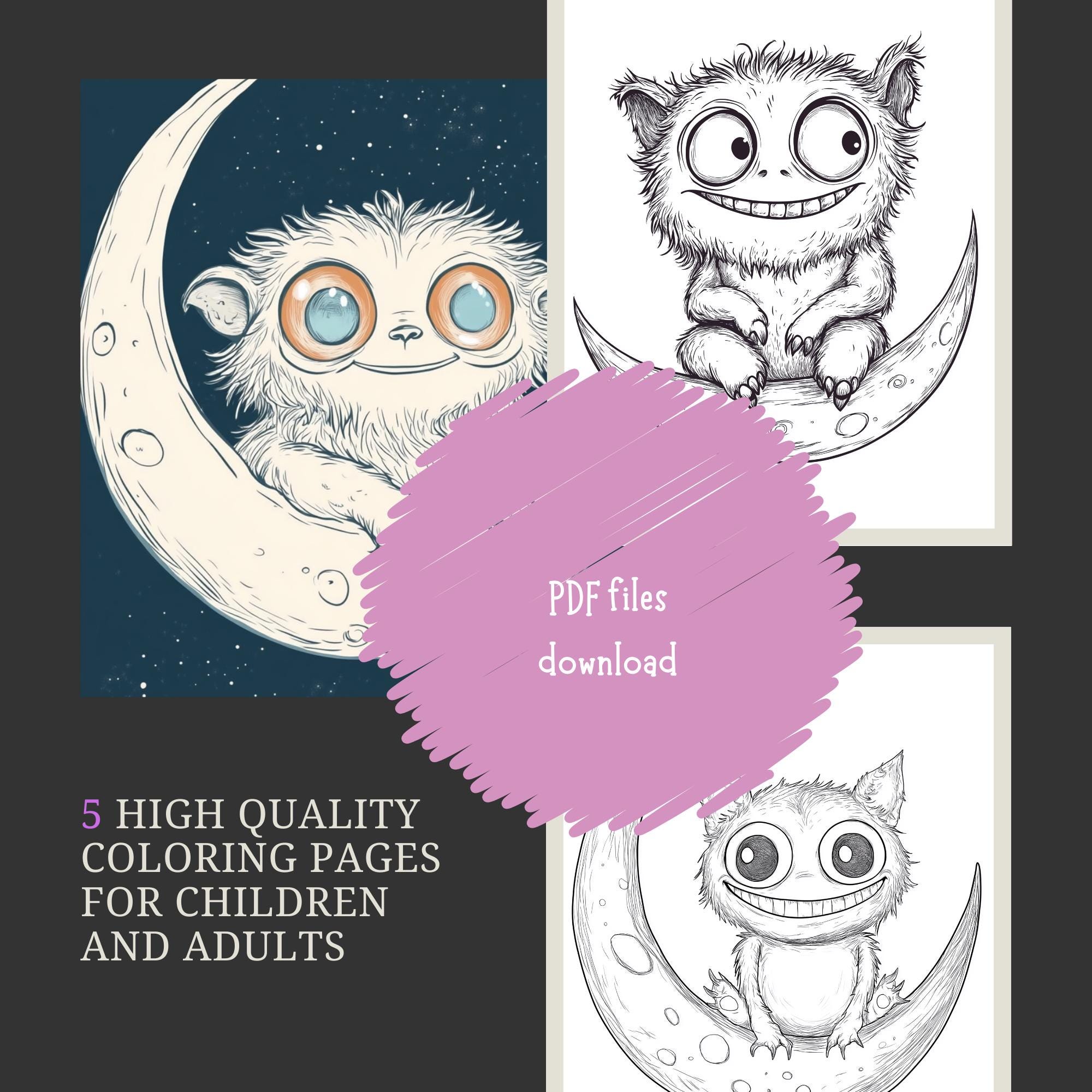 5 Cute Little Monsters Coloring Pages for Children and Adults - Etsy