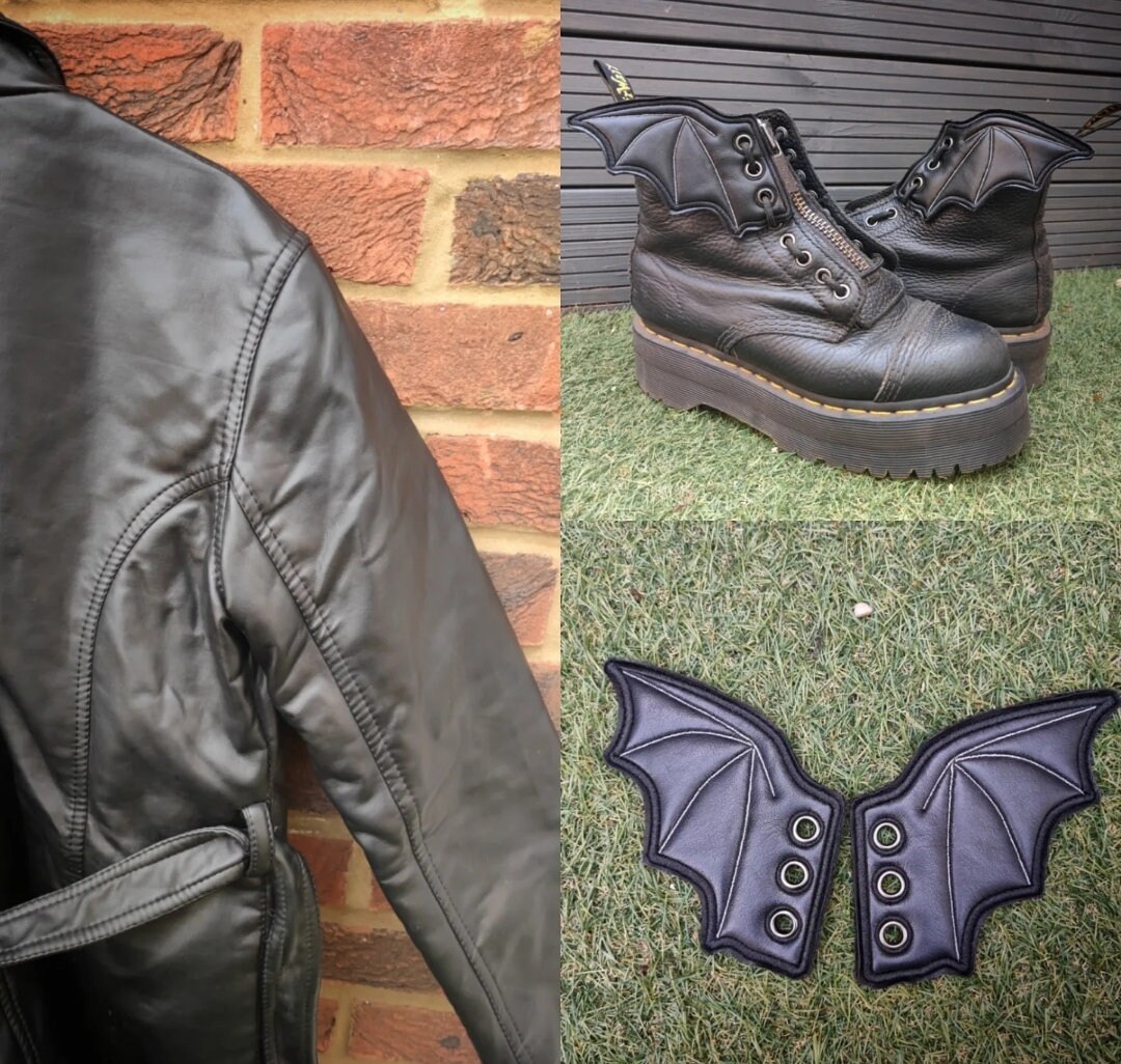Reclaimed Leather Bat Shoe Wings, Bat Boot Accessories, Recycled ...