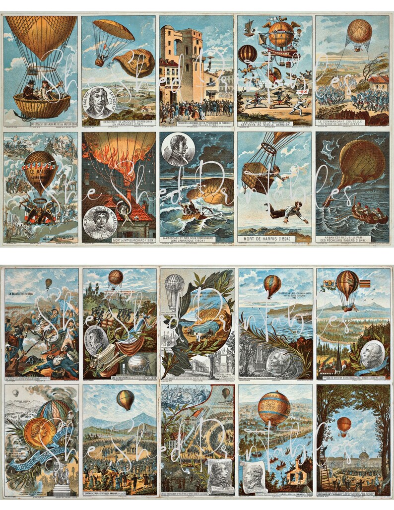 Vintage Hot Air Balloon Illustrations Digital Download, Vintage, DIY ...