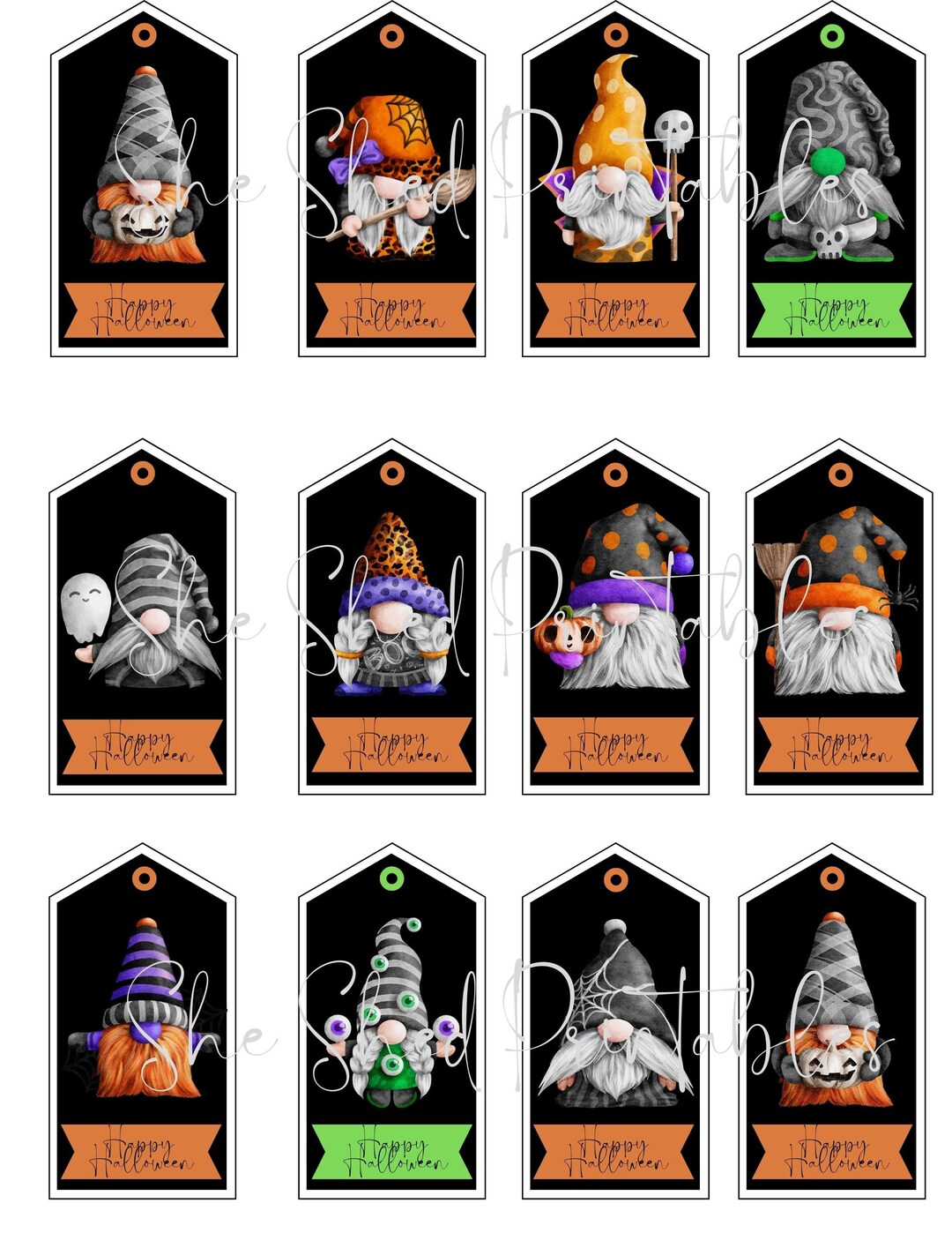 Halloween Gnome Gift Tags Digital Download, Clipart, JPG, Scrapbooking ...