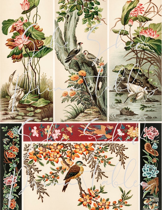 Bird Floral Print Wallpaper Digital Paper Vintage DIY | Etsy