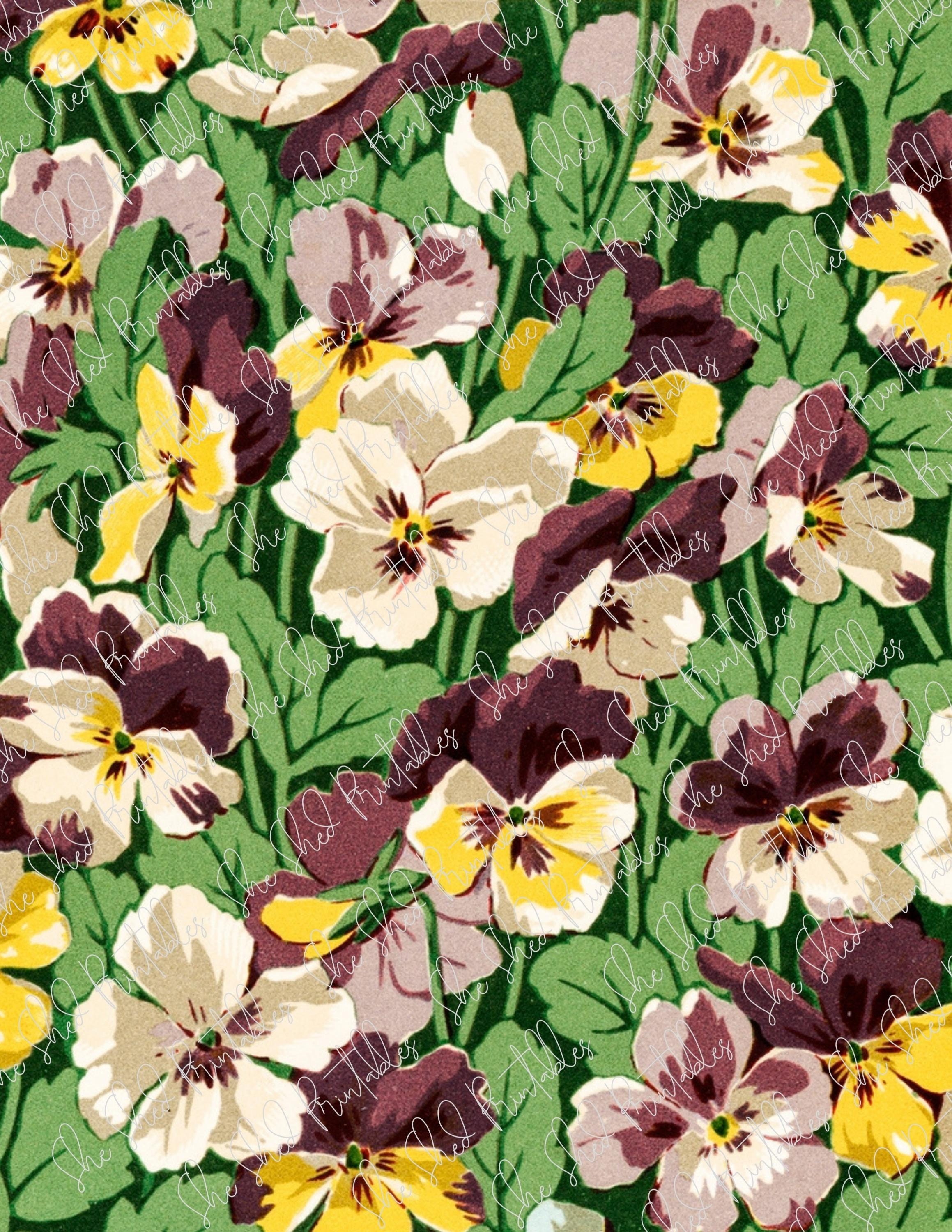 1800's Pansy Pattern Digital Paper Printable Vintage, DIY Crafts, JPG ...