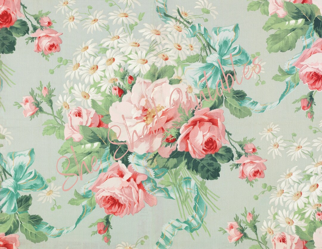 Floral Print Textile Digital Paper Printable Vintage, DIY Crafts, JPG ...
