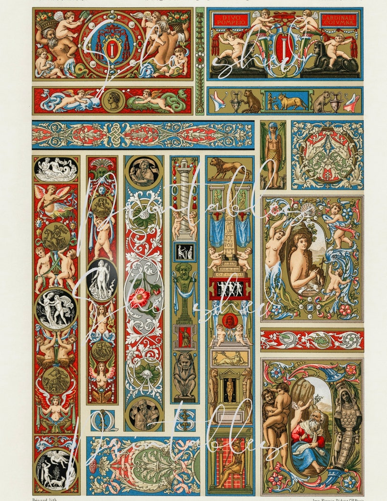 Renaissance Pattern Print Wallpaper Digital Paper, Vintage, DIY Crafts ...