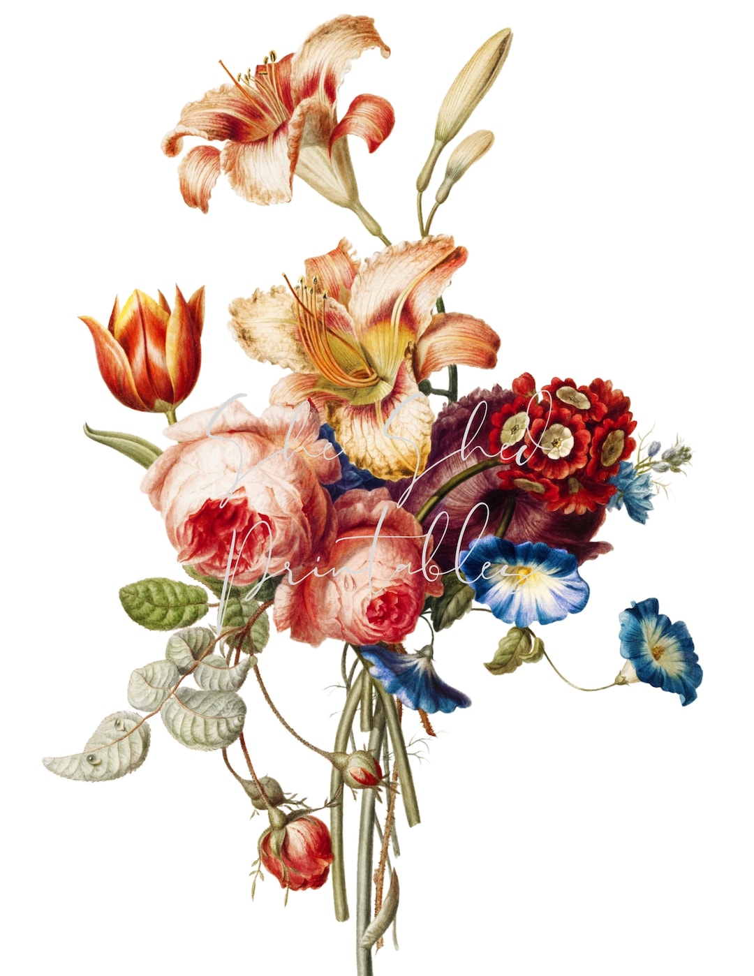 Bouquet of Vintage Painted Flowers Digital Download, Vintage, Flower ...