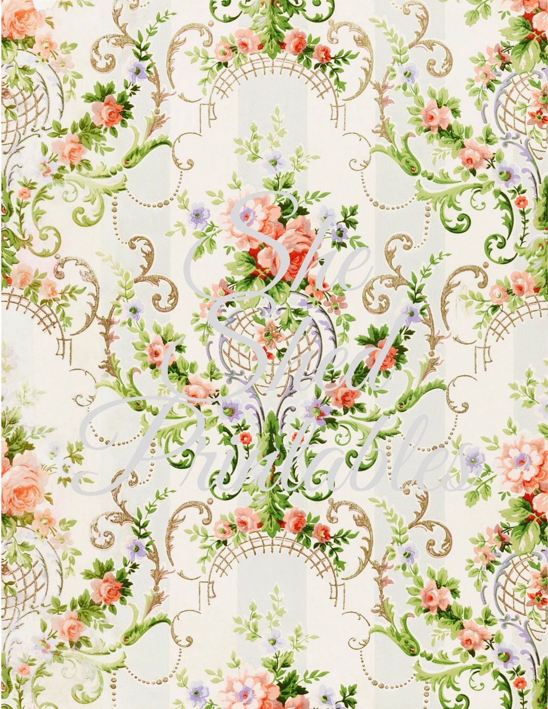 Rococo Floral Print Wallpaper Digital Paper Printable Vintage, DIY ...