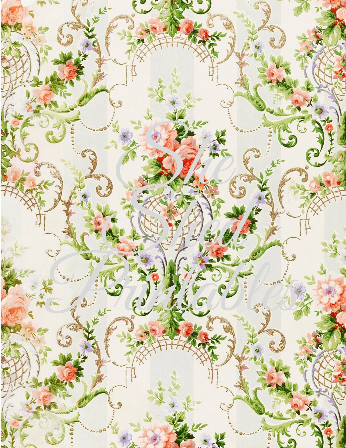 Rococo Floral Print Wallpaper Digital Paper Printable Vintage, DIY ...