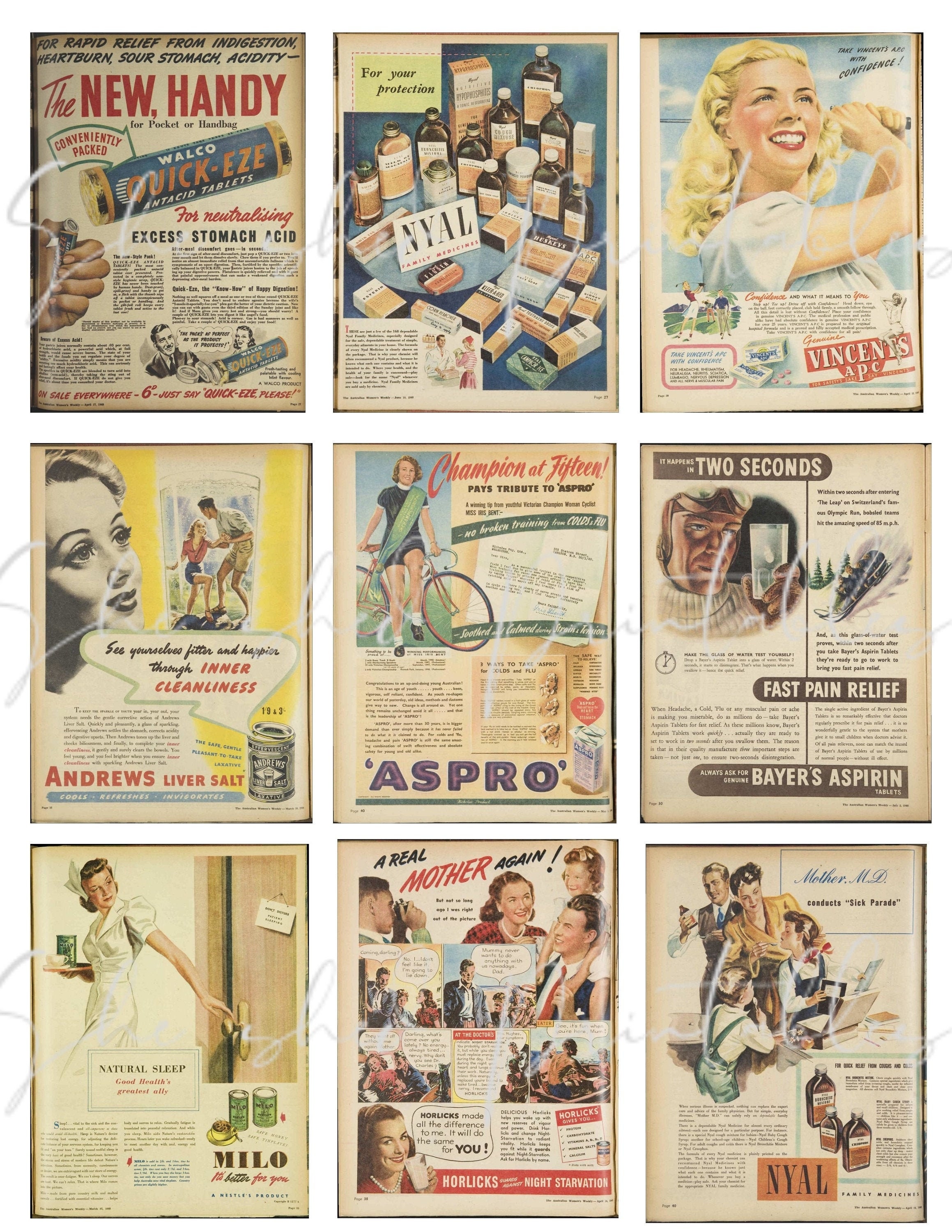 Vintage Medicine Advertisements, Aspirin, Digital Download, Vintage ...