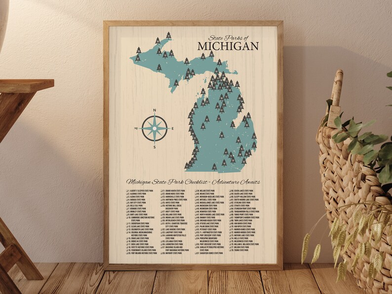 Michigan State Parks Map Michigan State Parks Checklist - Etsy