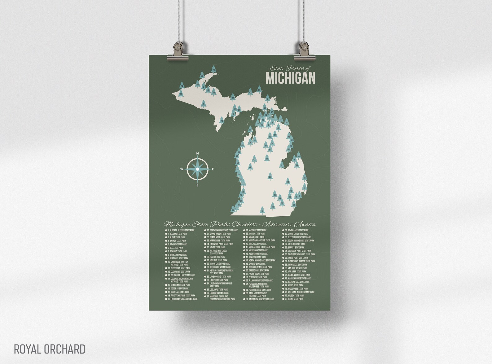 Michigan State Parks Map Michigan State Parks Checklist | Etsy