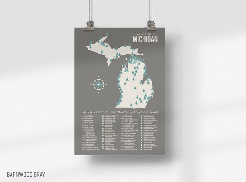 Michigan State Parks Map Michigan State Parks Checklist | Etsy