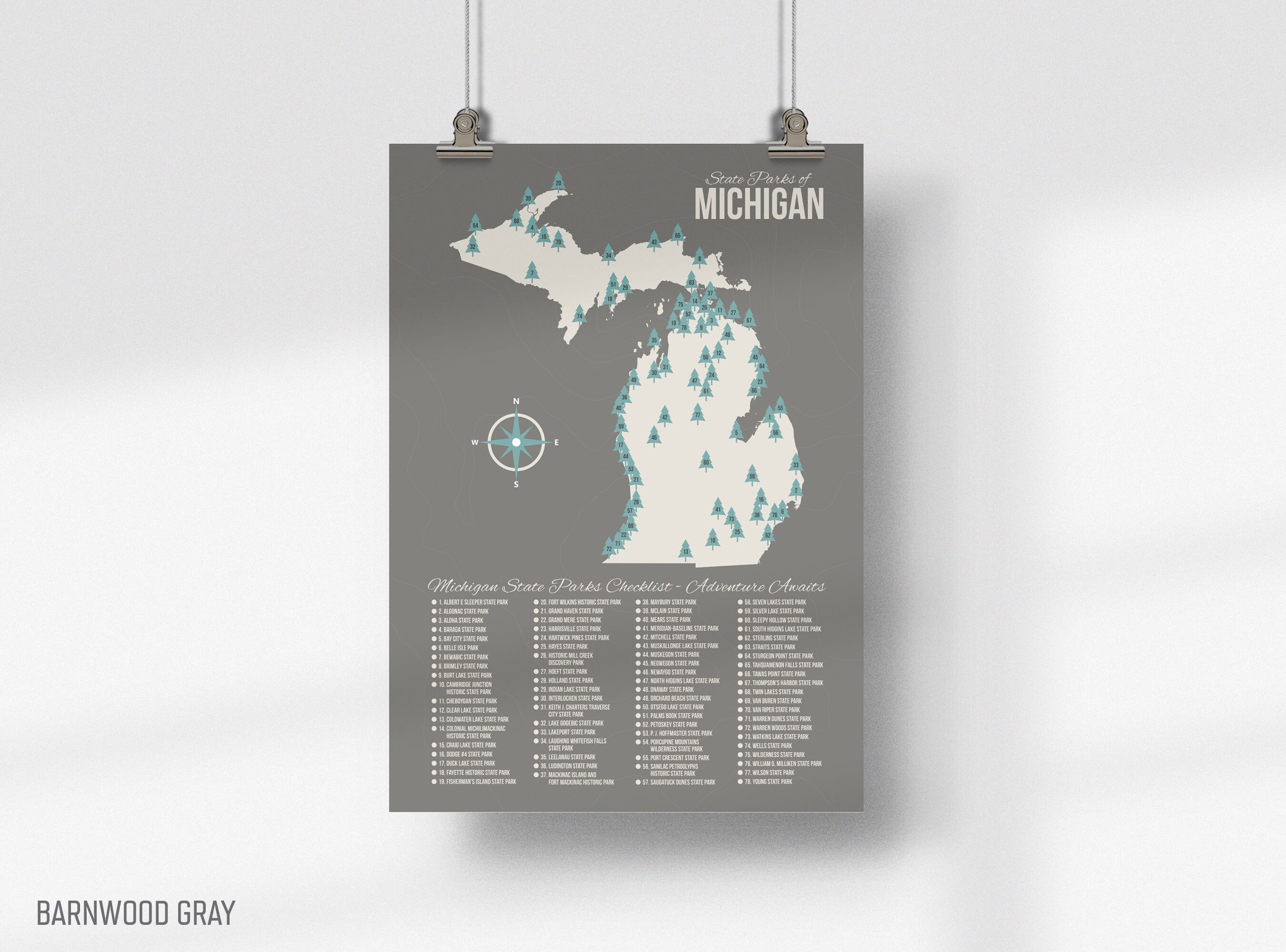 Michigan State Parks Map Michigan State Parks Checklist | Etsy