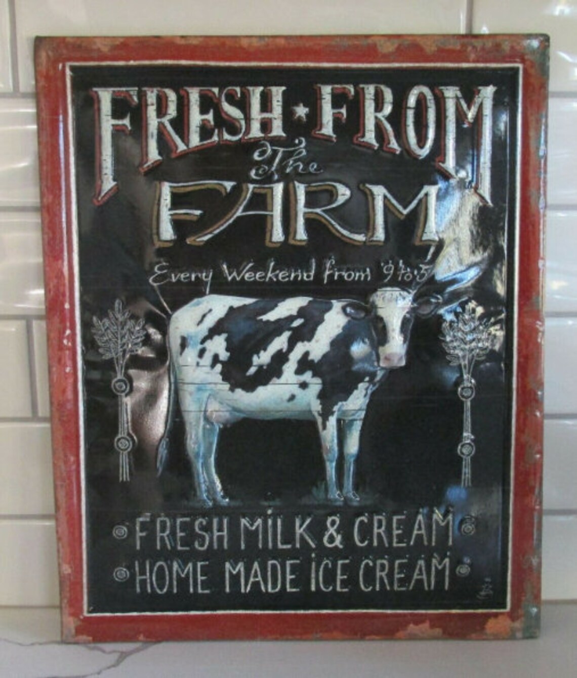 Embossed Dairy COW Farm Signprimitive/french Country Kitchen Farmhouse ...
