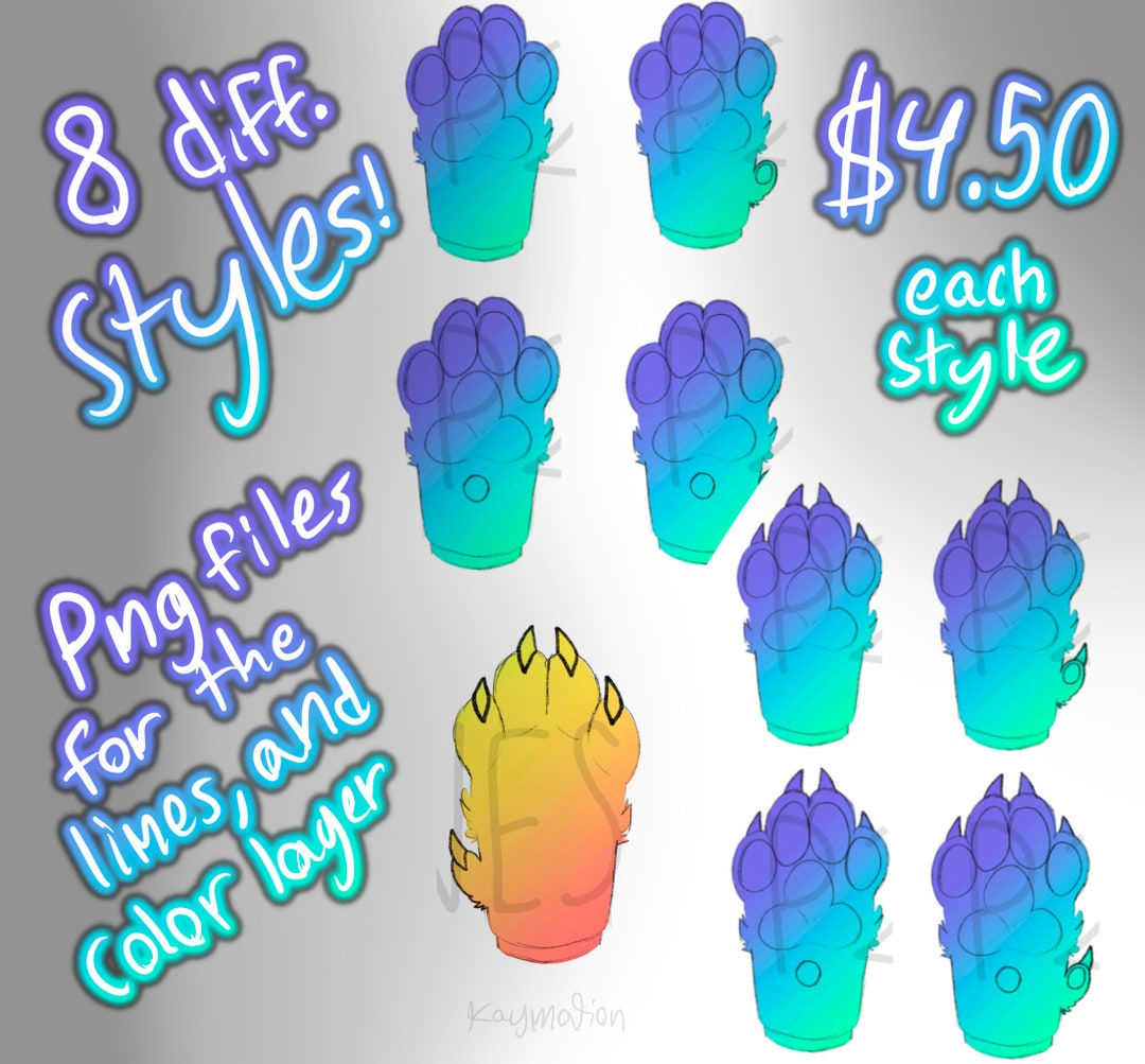 Furry Fursona Paws Base PNG Lineart 8 Different Styles of Paws ***READ ...